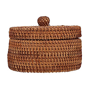 EXCEART Small Round Basket Round gift baskets empty Wicker Basket with Lid Fruit Basket Bowls Rattan Woven Storage Baskets Desktop Organizer for Home small basket Office waste basket Snacks Arranger