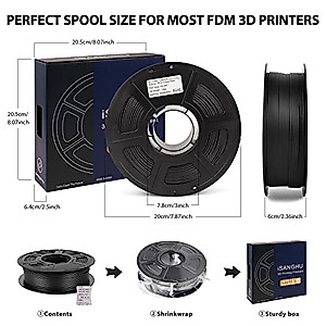 iSANGHU Carbon Fiber PETG Filament 1.75 +/-0.02mm, Upgraded Black PETG CF 3D Printer Filament, Lightweight High Strength, Good Layer Adhesion, Moisture Free, 3D Filament for Most FDM 3D Printers 1KG