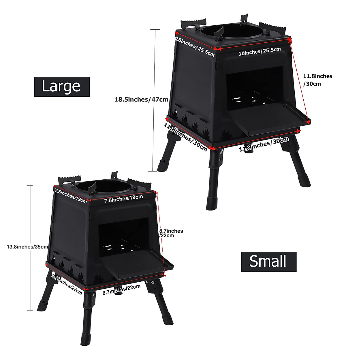 Lineslife Wood Burning Camp Stove, Portable Cast Iron Camping Wood Stove, Black Woodstove with Carrying Case for Backpacking Outdoor Cooking, Large