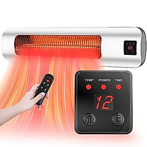 Outdoor Heater 1500W, Sunday Living Infrared Patio Heater, Electric Outdoor Heaters with Remote Control and 12H Timer, IP65 Waterproof, Wall Mounted, Outdoor Heaters for Patio, Silver