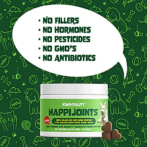HappiJoints Hip and Joint Supplement Treats for Dogs, Cats • 100% Grass-Fed Beef Bone Collagen New Zealand Green-Lipped Mussels • 50 Treats