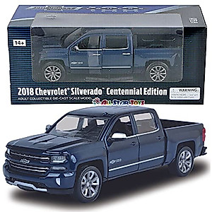 Motormax 79353BL 2018 Chevrolet Silverado LTZ Centennial 100 Years Anniversary Edition Blue 1/27 Diecast Model Car