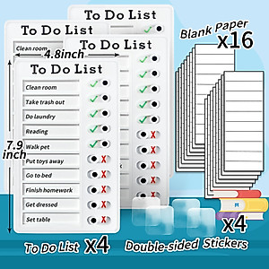 4 Pieces Chores Chart for Kids Multiple Kids - Reusable to Do List with Detachable Cardstock, Sliding Routine Chart, Daily Schedule, and Checklist Board