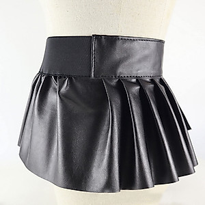 Sun Kea Women's Dress Belt PU Leather Pleated Fashion Stretchy Peplum Cinch Belt Skirt Style Elastic Wide Waistband