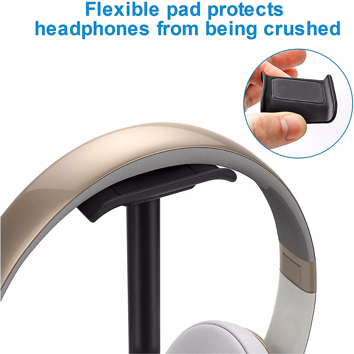 Deear Headphone Stand Gaming Headset Holder Universal Aluminum Metal Headphone Holder Hanger with Aluminum Supporting Bar Flexible Headrest ABS Solid Base for All Headphone,White