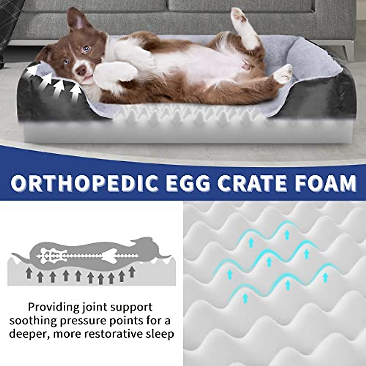 XueMi Orthopedic Dog Beds for Large Dogs, Washable Dog Beds with Soft Removable Cover, Waterproof Lining Medium Large Pet Dog Beds Couch with Non-Slip Bottom