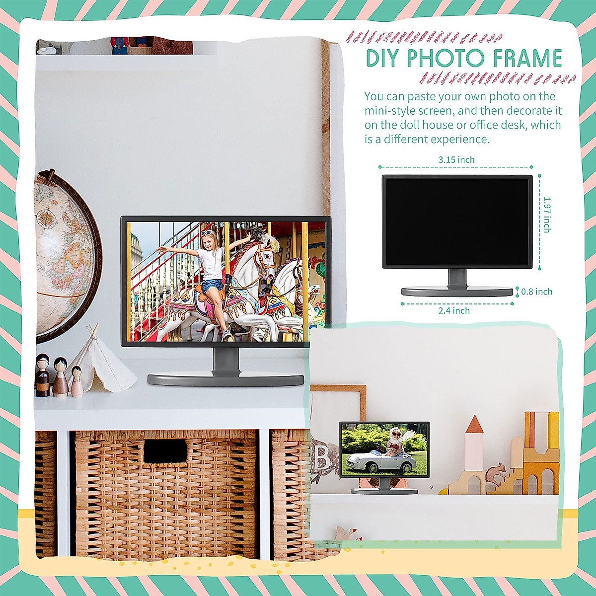 2 Pieces Doll House TV Miniature Dollhouse Accessories Small TV Cabinet Dollhouse Miniature Furniture 1:12 Scale Furniture Decoration Accessories for Kids