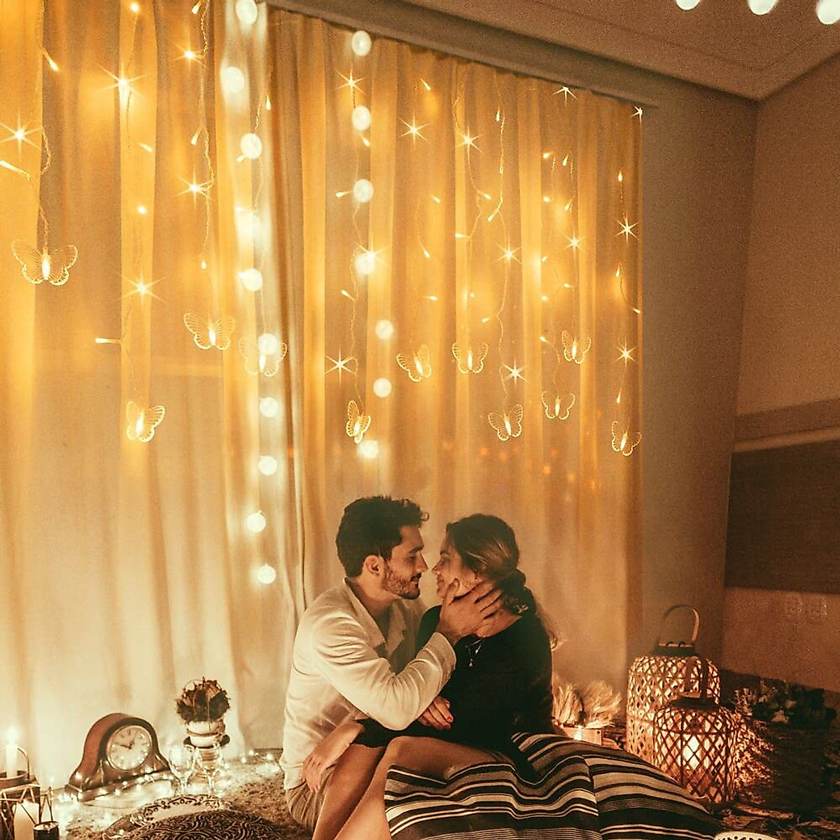 Cynzia Butterfly Curtain Lights, 8 Modes 48LED Twinkle String Light with Remote 4.9FT USB Powered Window Fairy Light, Decorative Lights for Bedroom, Party, Wedding, Holiday, Christmas (Warm White)