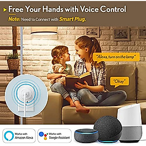 OUTON LED Floor Lamp, 3 Color Temperatures Modern Lamp with Rotary Switch, Adjustable Tall Standing Reading Lamp with Hanging White Linen Texture Shade for Living Room, Bedroom, Office, Silver Grey