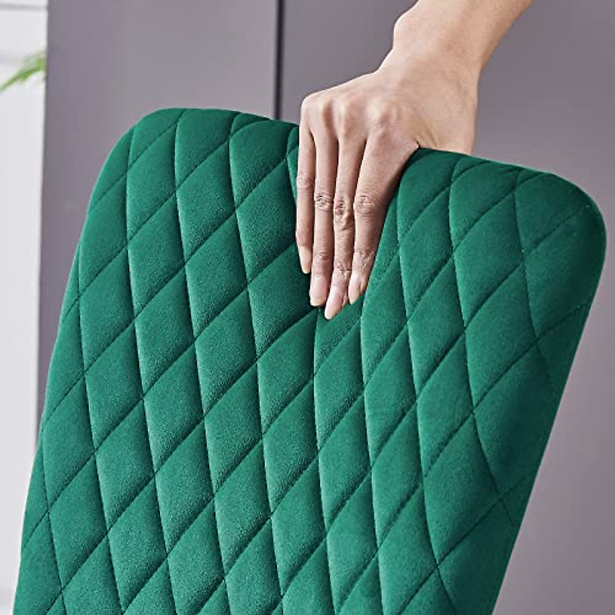 FENZARD Set of 4 Living Room Chairs Dining Chairs with Velvet, High Back, Metal Frame and Modern Lattice Design for Living Room, Dining Room,Green