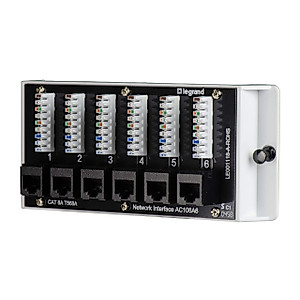 Legrand - OnQ Home Theater Patch Panel, 6 Port Interface Module, Cat 6A Network Patch Panel for Wired Ethernet Connection, Black, AC106A6