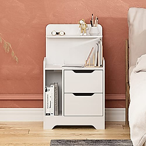 hosote White Nightstand with Charging Station USB Port, Night Stand with Drawers Open Storage and Shelf, Bedside Table for Bedroom Side Table End Table Sofa Table for Living Room