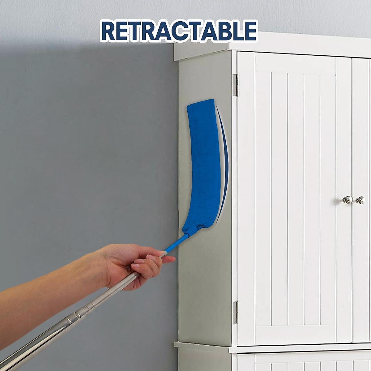 Retractable Gap Dust Cleaner with Extension Pole, Cleaning Tools with 3 Microfiber Dusting Cloths, Extendable Long Handle Duster for Cleaning Under Refrigerator Sofa Couch Bed Furniture Appliance Blue