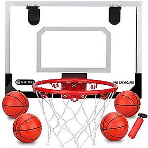 Mini Indoor Basketball Hoop for Door, Over Door Basketball Hoop for Kids Adults with Large 9 Inch Dunk Rim 4 Mini Replacement 6" Basketballs Sport Game Gift for 6 7 8 9 10 11 12 Years (15.8"x11.7")