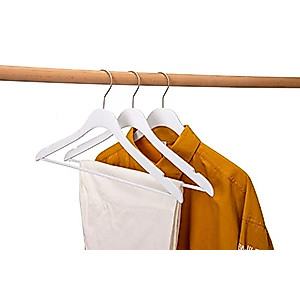 20 Luxury Slim Space Saving Wooden Clothes Hanger with Squared Pant Bar Best for Shirts, Blouses, Pant, Dress, Hangers White (White - Shirt with Pant Bar, 20)