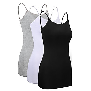 WILLBOND 3 Pieces Women Basic Long Tanks Adjustable Spaghetti Strap Camisole Top (,)