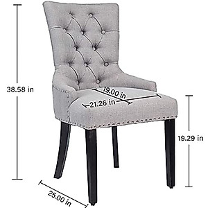 CangLong Modern Elegant Button-Tufted Upholstered Fabric With Nailhead Trim Dining Side Chair for Dining Room Accent Chair for Bedroom, Light Grey