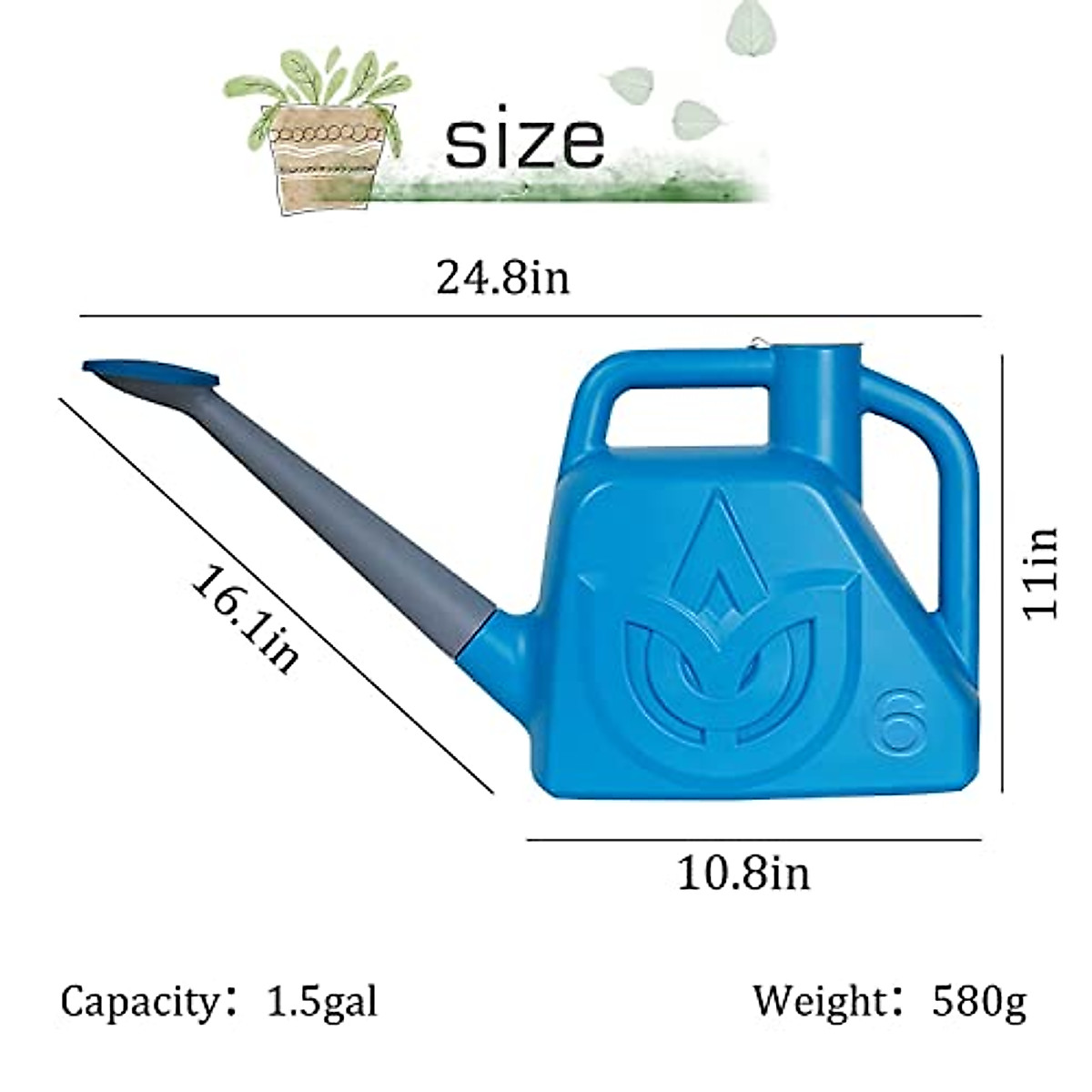 XXXFLOWER Watering Can Outdoor Plant Lightweight Deluxe 1.5 Gallon Plastic 6 L Resin Water Cans with Detachable Sprinkler Head Green Watering Pot for Office House Indoor Garden