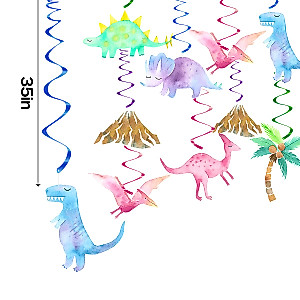 Girls Dinosaur Birthday Party Decorations, Pink Dinosaur Party Supplies, Girls Dino Party Banner and Hanging Swirls