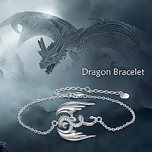 URONE Viking Dragon Bracelet Sterling Silver Legendary Dragon Religious Jewelry Gift for Women Men