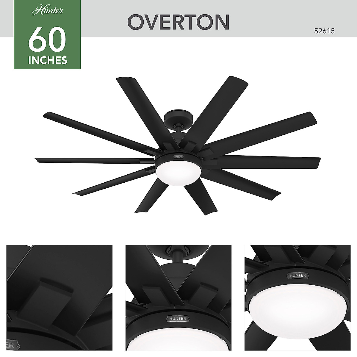 Hunter Fan Company 52615 Overton Ceiling Fan, 060, Matte Black