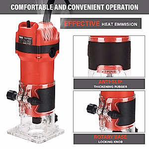 TEENO Wood Router, 800W Compact Router Tools for Woodworking, 31000 RPM Hand Trim Router with 15 Pcs 1/4" Router Bits Set, Edge Guide, Roller Guide