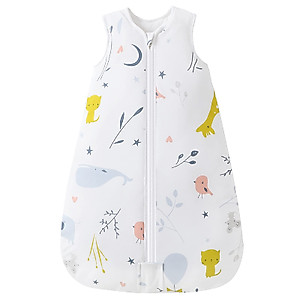 Mosebears Sleep Sack Baby Winter Wearable Blanket with 2-Way Zipper,2.5 TOG Cotton Sleep Sack Unisex (White Animal, 6-12 Months)