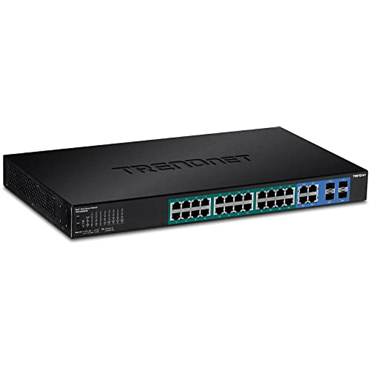 TRENDnet 28-Port Web Smart PoE+ Switch, 24 x Gigabit PoE+ Ports, 4 x Shared Gigabit Ports (RJ-45 or SFP), VLAN, QoS, LACP, IPv6 Support, 370W PoE Power Budget, Lifetime Protection, TPE-5028WS