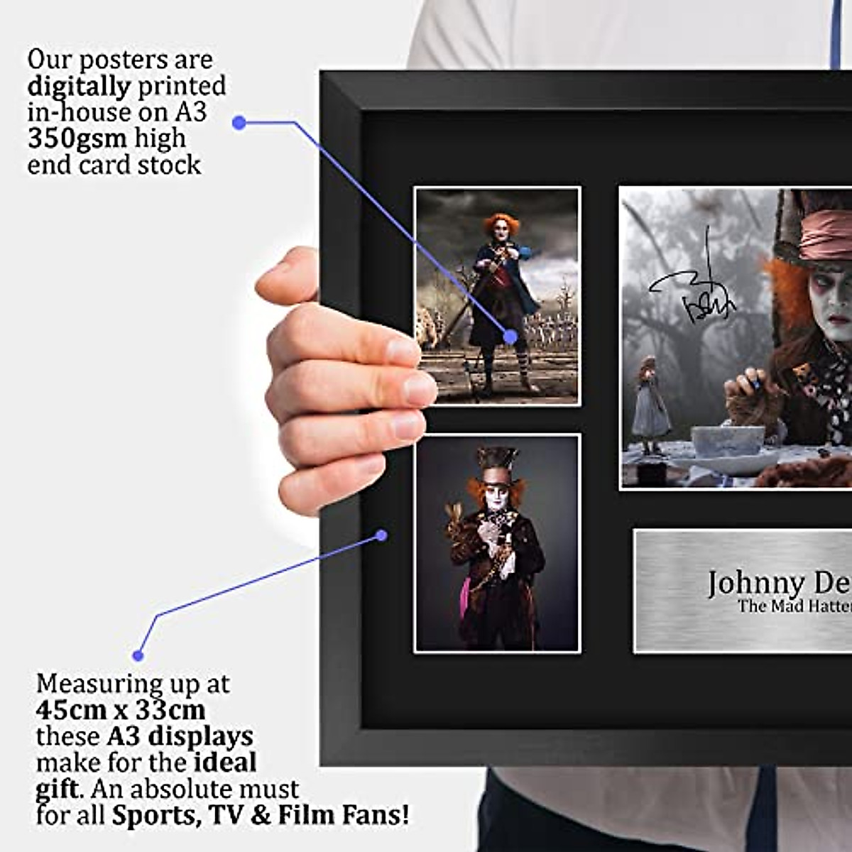 HWC Trading Johnny Depp Alice in Wonderland The Mad Hatter 16 x 12 inch (A3) Printed Gifts Signed Autograph Picture Display for Movie Memorabilia Fans - 16" x 12" Framed