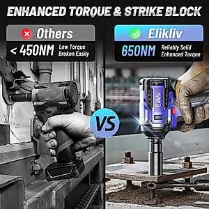 Elikliv Cordless Impact Wrench 1/2 inch, 500Ft-lbs Max Torque(650N.m), 21V 3000 RPM Power Impact Gun with 4 Sockets, 4000mAh Battery with Fast Charger, Electric Impact Driver for Car Truck Tires Home