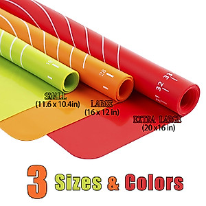 POPCO Pack of 3 Silicone Baking Mats Set, Cooking Mats Professional Non-Stick Liner for Making Cookies, Macarons, Bread and Pastry (Multicolor)