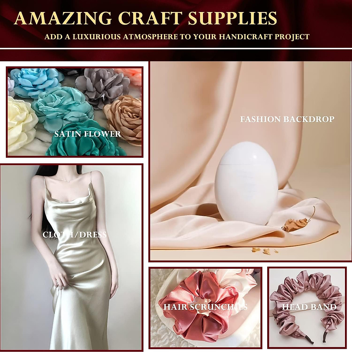 AK TRADING CO. 60" inches Wide-by The Yard-Charmeuse Bridal Satin Fabric for Wedding, Apparel, Crafts, Decor, Costumes (Blush, 5 Yards)