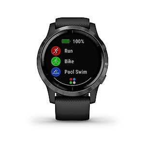 Garmin Vivoactive 4 Smartwatch (Black/Stainless) 010-02174-11 w/Additional Metal Band