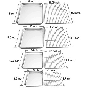 TeamFar Baking Sheet with Rack Set of 8, Cookie Sheet Baking Pans Stainless Steel Bakeware with Cooling Rack Set, Non Toxic & Healthy, Mirror Finish & Rust Free, Easy Clean & Dishwasher Safe