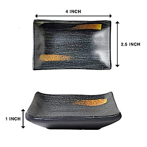 Happy Sales HSMSP-GLDBRU, Japanese Style 6 Piece Perfect Sushi Set for Two Melamine Sushi Plates Sauce Dish and Chopsticks Dinnerware Set, Gold Brush