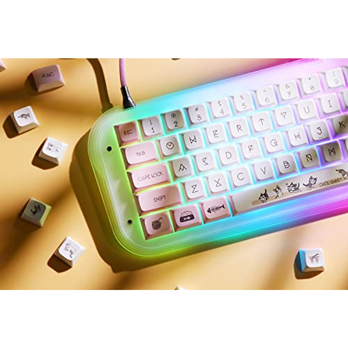 EPOMAKER Kitty 138 Keys XDA Profile PBT Dye Sublimation Keycaps Set for Mechanical Gaming Keyboard, Compatible with Cherry Gateron Kailh Otemu MX Structure