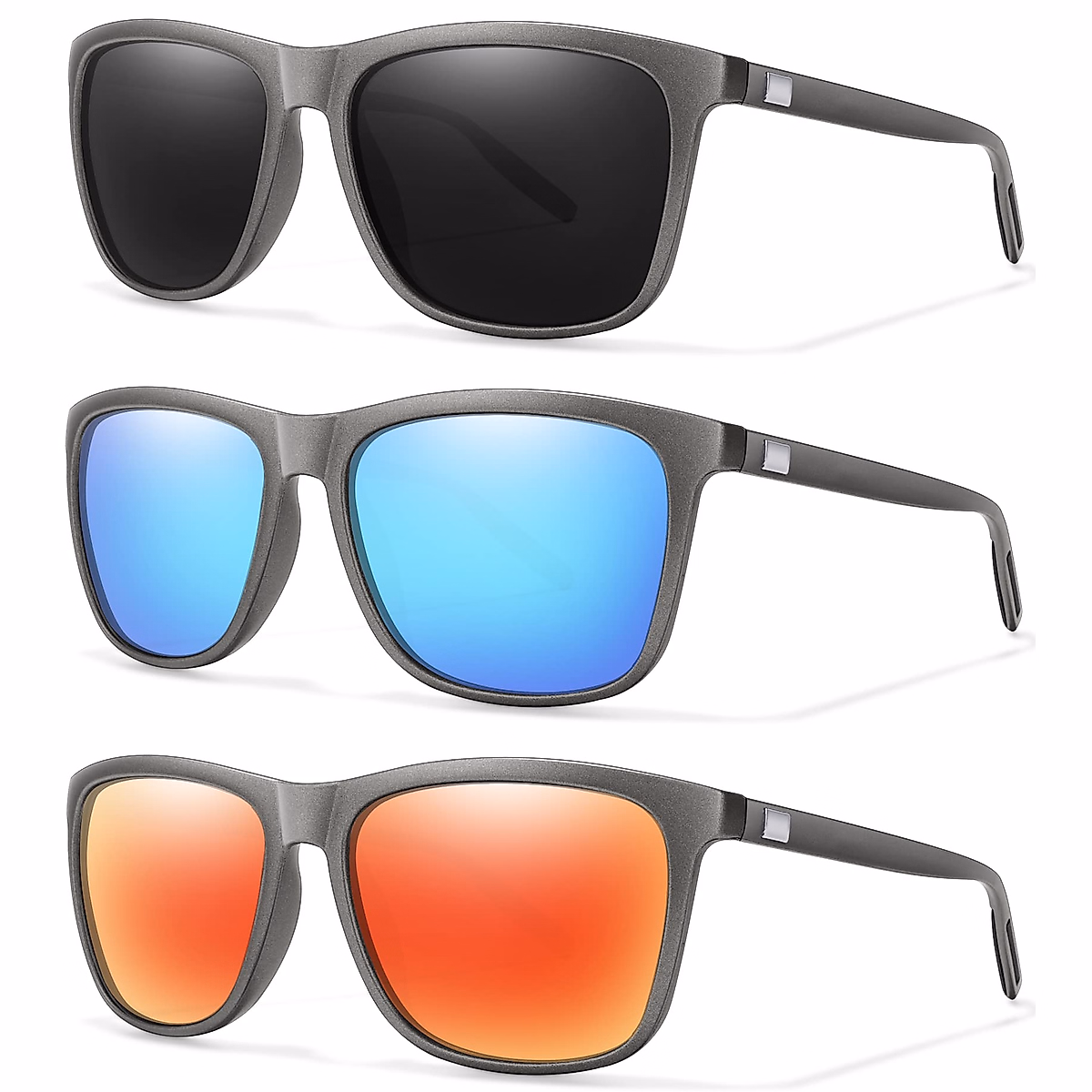 BOTPOV Polarized Sunglasses for Men Women Mirror UV 400 Protection Lens Spring Hinge (3 Pack)