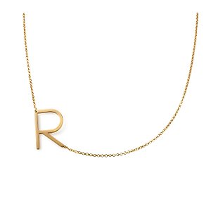 Oak&Luna - Personalized Sideways Hanging Initial for Woman- Any Letter Charm - Fashion Fine Metal 925 Sterling Silver and Gold Custom Jewelry - yellow gold