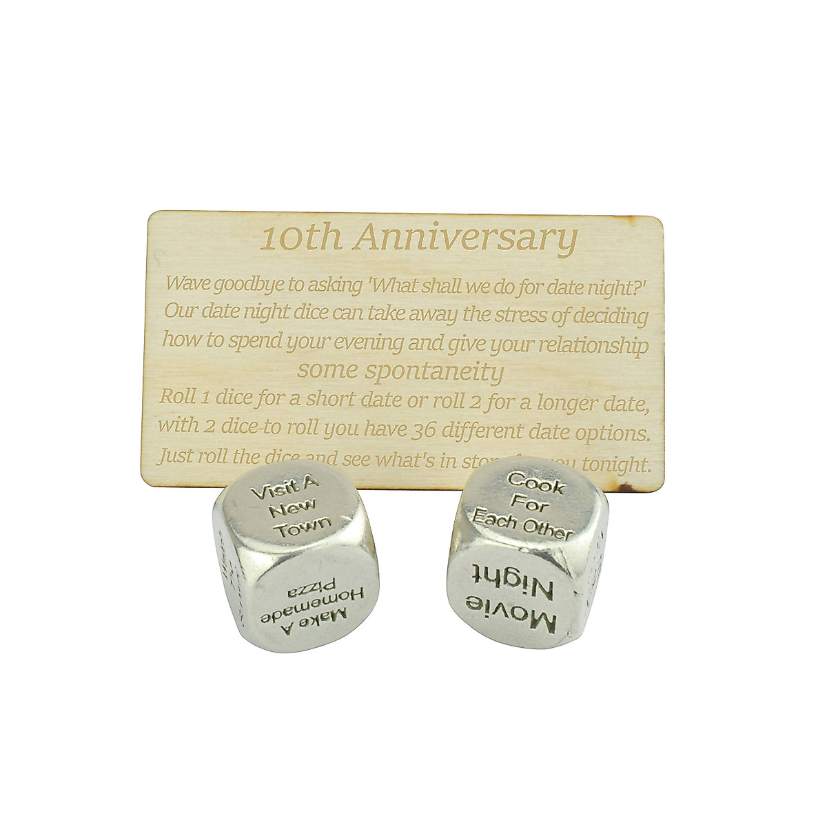 TIN Date Night Dice 10th Anniversary 100% Pure Tin - Create a Unique 10th Anniversary Date Night