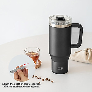 TYESO 30 oz Tumbler with Handle, Straw and Lid - Leak Resistant Insulated Stainless Steel Water Bottle, Car Cup Holder Friendly Travel Coffee Mug Black - Gifts for Men & Women