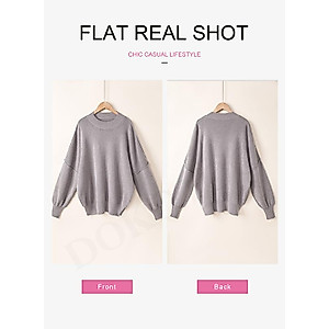 Dokotoo Cashmere Sweaters for Women Trendy Puff Long Sleeve Cute Pullover for Women Business Casual Waffle Knit Fall Fashion Tops Winter Clothes Crewneck Oversized Gray Sweater Large