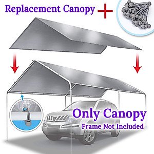 BenefitUSA 10'X20' Silver Replacement Carport Canopy Carport Top Cover for Garage Shelter, w/Ball Bungees, Cover ONLY
