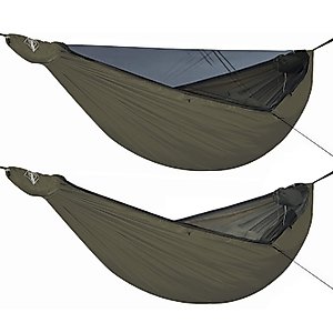 Onewind 11Ft Camping Hammock with Mosquito Net and Structure Ridgeline, Lightweight Portable Double Hammock with 12ft Tree Straps, Ideal for Camping, Hiking, Backpacking, OD Green