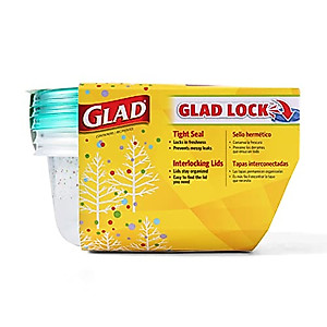 GladWare Big Bowl Large Round Holiday Edition Food Storage Containers with Lids | 48 oz Holiday Containers with Green Pine Tree Design, 3 Count Set | Airtight Food Storage Containers for Food