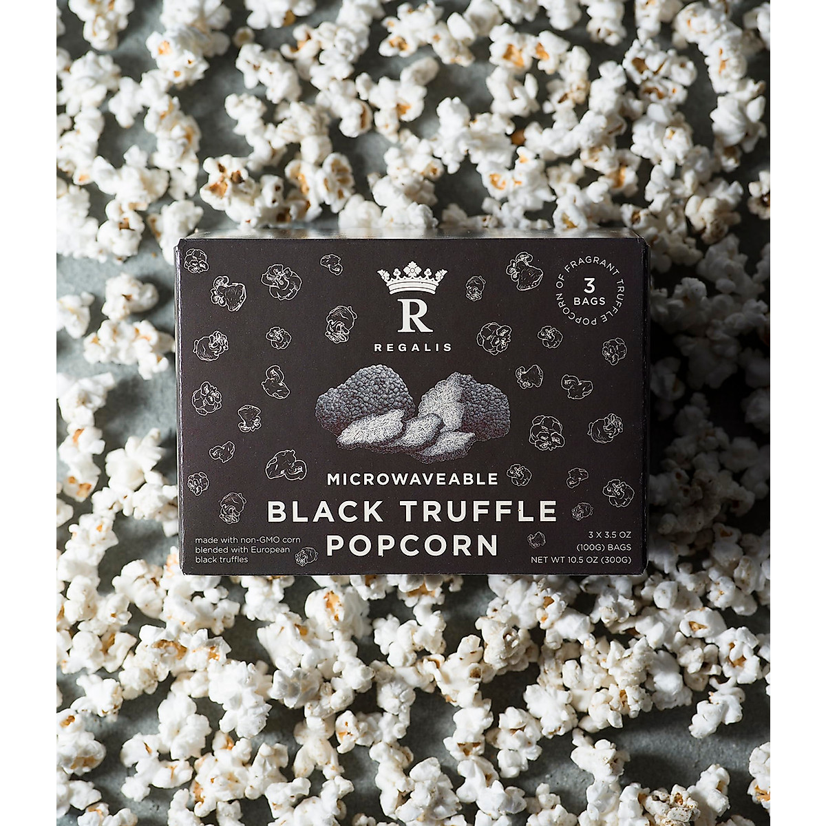 Regalis Microwavable Black Truffle Popcorn, Non-GMO Kernels, Real Black European Truffle, 3 Bags