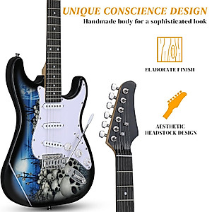 Ktaxon 39 Inch Electric Guitar, Full-Size Beginner Solid Body Guitar Kit with Gig Bag Strap Tremolo Bar Cable Picks (Blue & White)