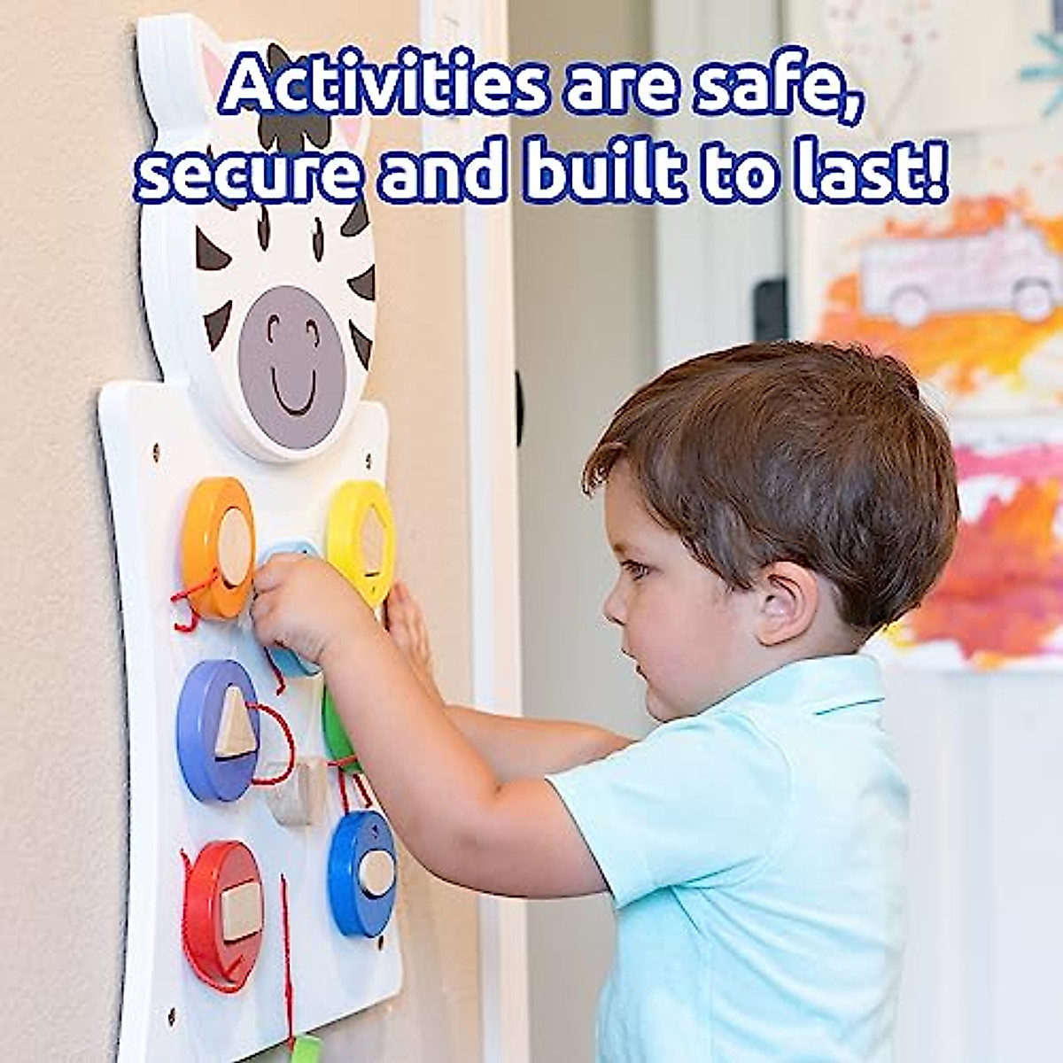 SPARK & WOW Zebra Activity Wall Panel - Toddler Activity Center - Wall-Mounted Toy for Kids Aged 18M+ - Decor for Bedrooms and Play Areas
