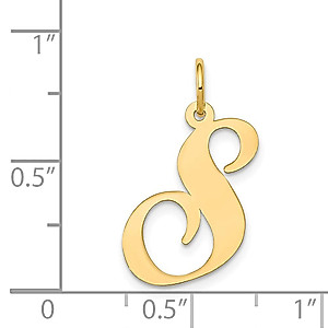 Solid 14k Yellow Gold Large Unique Script Initial Letter S Alphabet Charm Pendant 22mm