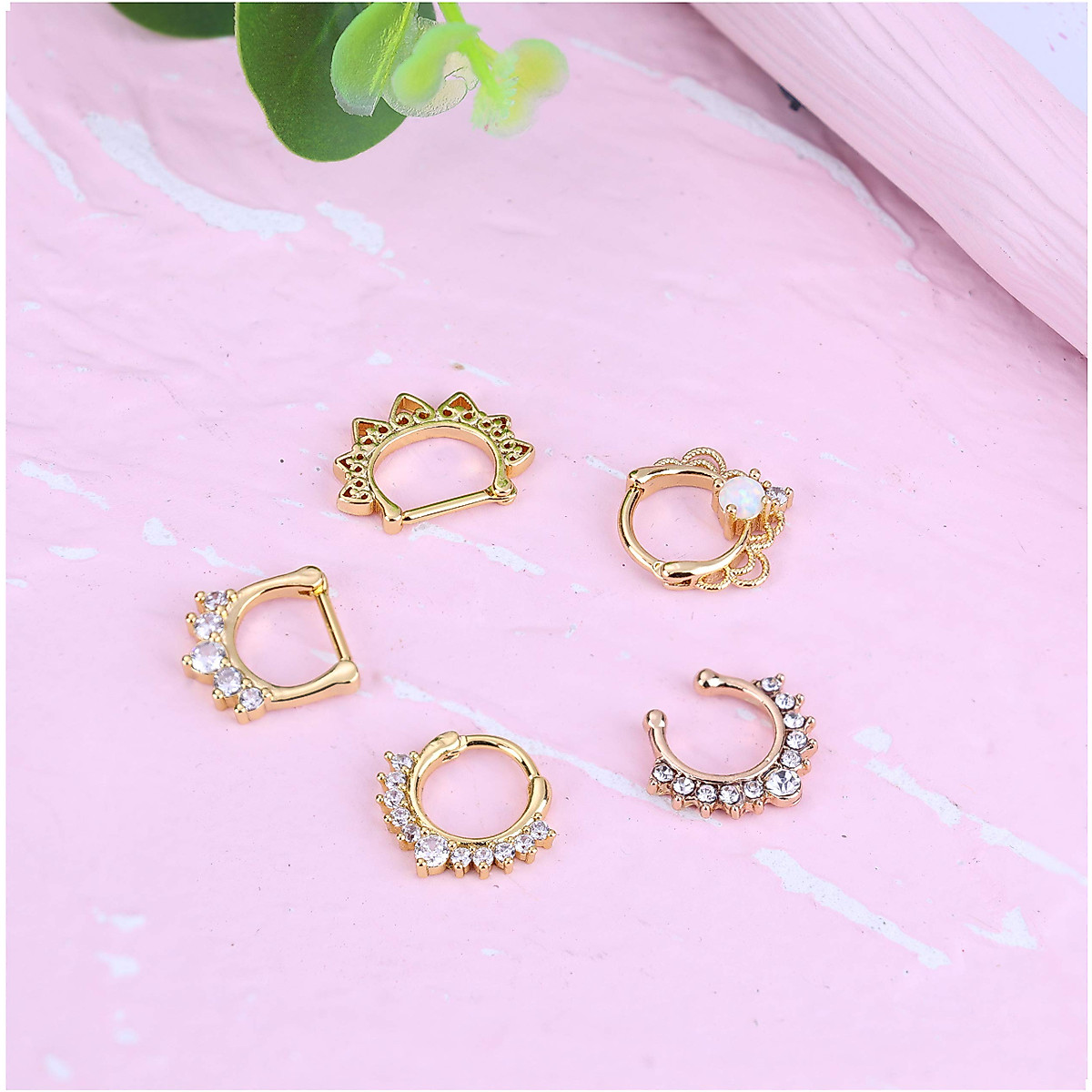 JOERICA 9 Pcs Stainless Steel Septum Hoop Nose Rings Cartilage Daith Earrings Clicker CZ Body Piercing Jewelry
