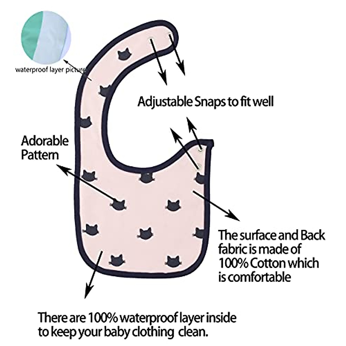 Maiwa 6 Pack Waterproof Cotton Baby Bibs for Girls for Drooling Eating Teething with Snaps